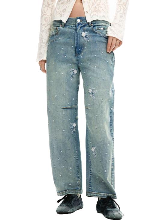 DESIGUAL Floral Embroidery Barrel Leg Jeans